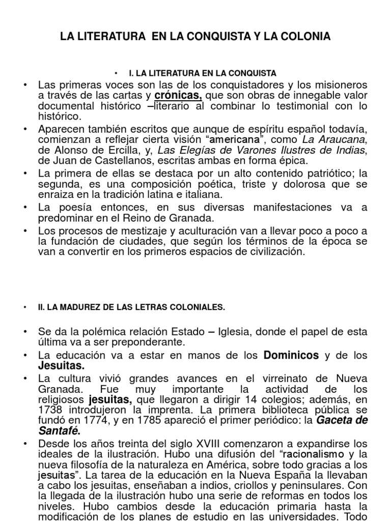 La Literatura en La Conquista y La Colonia | PDF | Nueva españa ...
