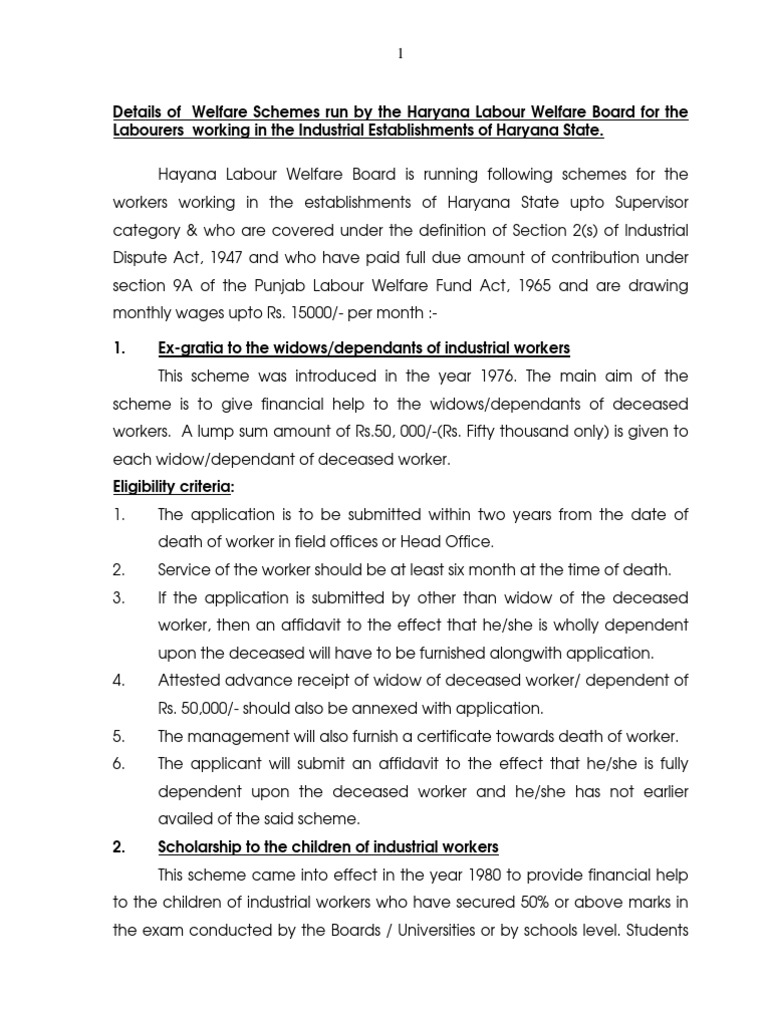 Labour Welfare Scheme | PDF | Welfare | Postgraduate Education