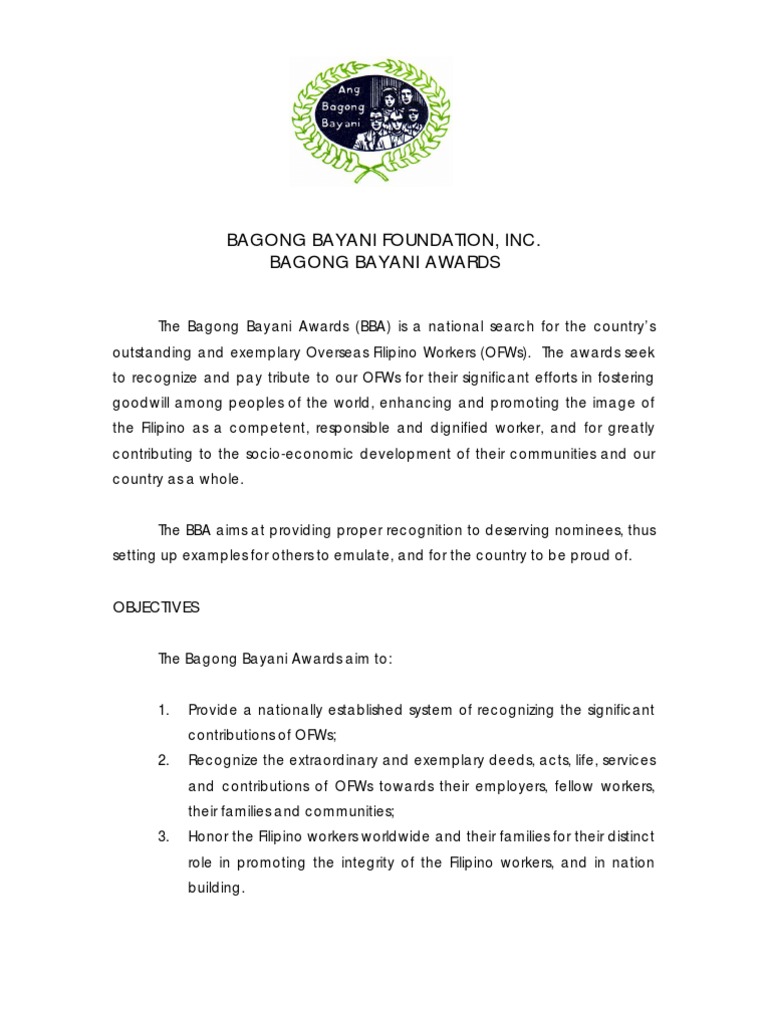 Bagong Bayani Awards for OFWs | PDF | Labour