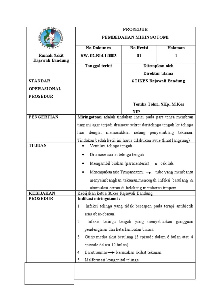 SOP Pembedahan Miringotomi | PDF