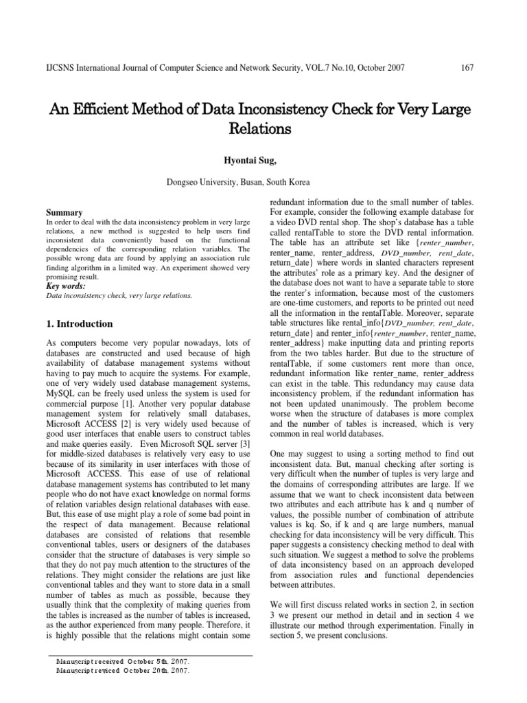 An Efficient Method of Data Inconsistency Check For Very Large ...