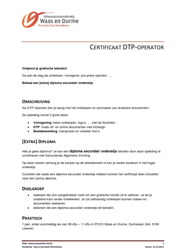 Diploma DTP Operator - Tweedekansonderwijs - PCVO Waas en Durme | PDF