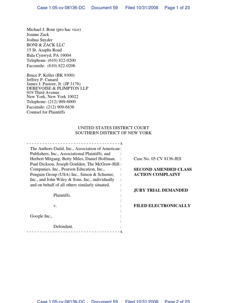 GBS Amended (Final) Complaint | PDF | Publishing | Copyright