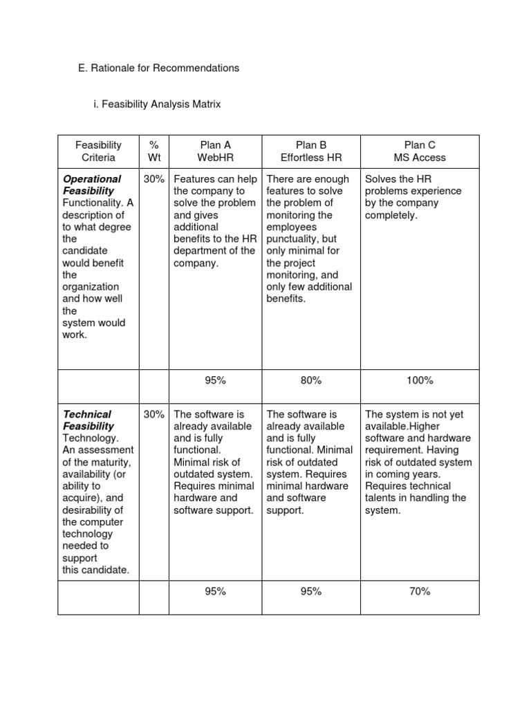 Feasibility Matrix Example | Feasibility Study | Economies