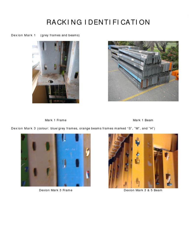 Racking Identification: Dexion Mark 1 (Grey Frames and Beams) | PDF ...