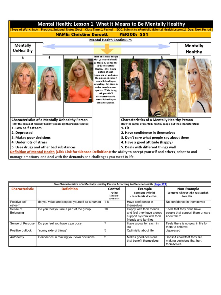 Mental Health - Lesson 1 | PDF
