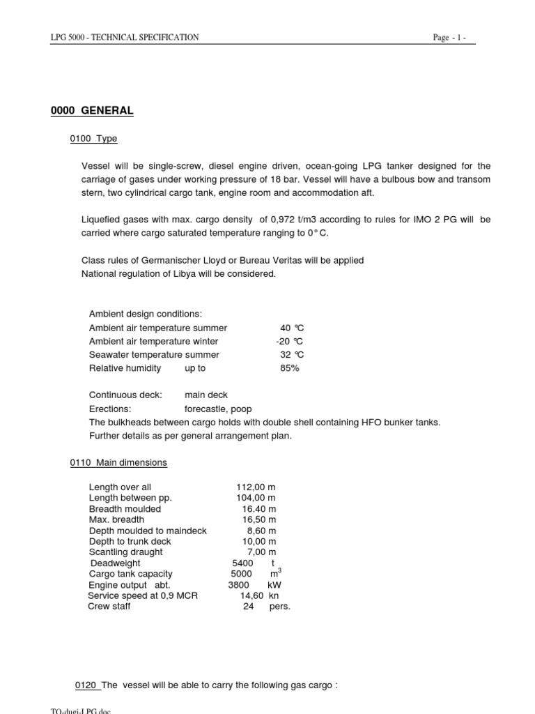 LPG Tanker Technical Specifications | PDF | Business