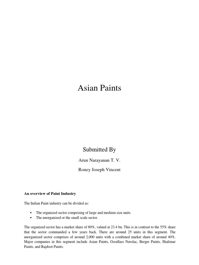 Asian Paints: Submitted by | PDF | Supply Chain | Paint