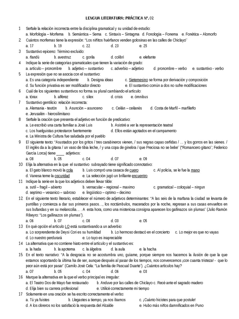 Practica de Gramatica | PDF | Verbo | Sustantivo