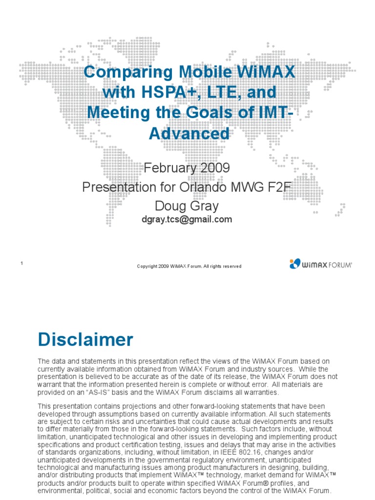 Comparing Mobile WiMAX With HSPA+, LTE, and Meeting The Goals of IMT ...