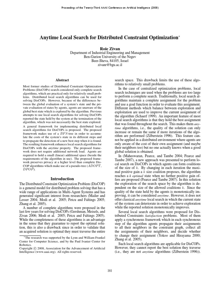 AAAI - 08 - Local Search For DCOP | PDF | Mathematical Optimization | Algorithms