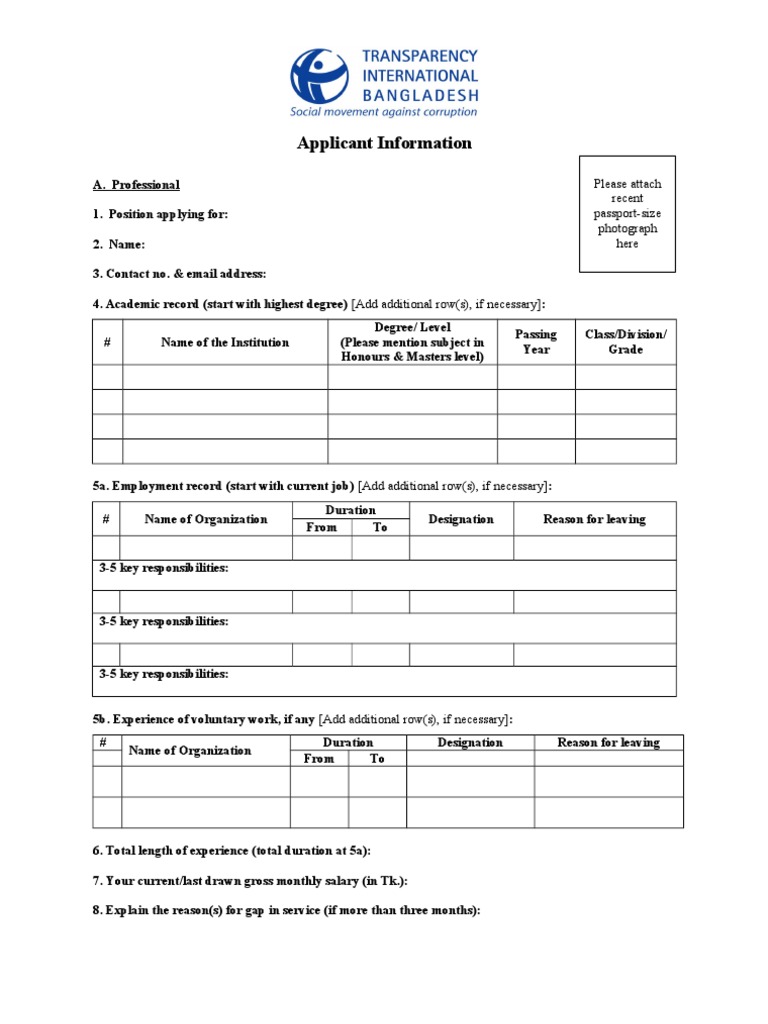 Applicant Information Form TIB | PDF