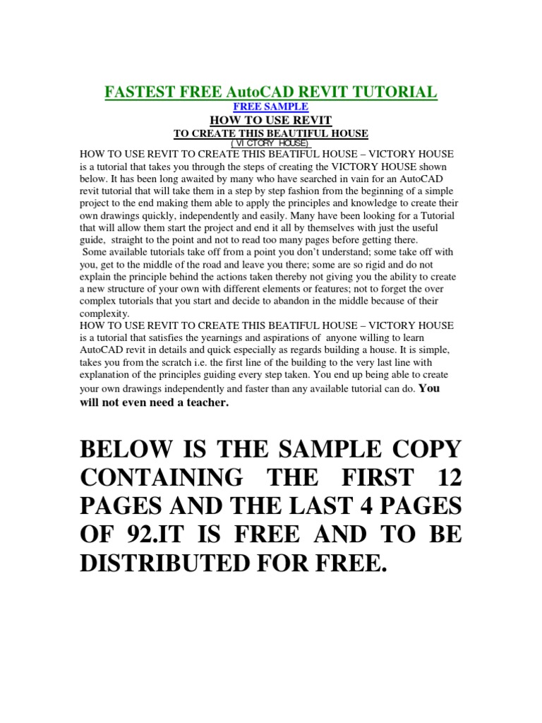 Free Autodesk Revit Tutorial Pdf Autodesk Revit Point And Click