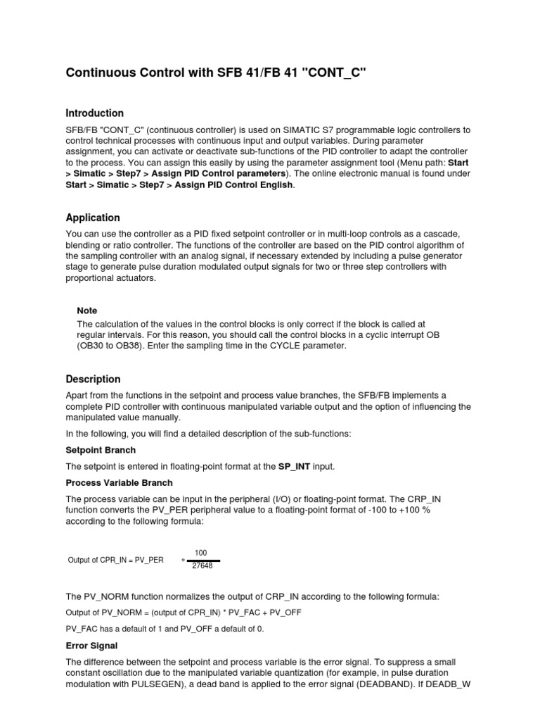 Continuous Control With SFB 41 FB 41 CONT C | PDF | Parameter (Computer ...
