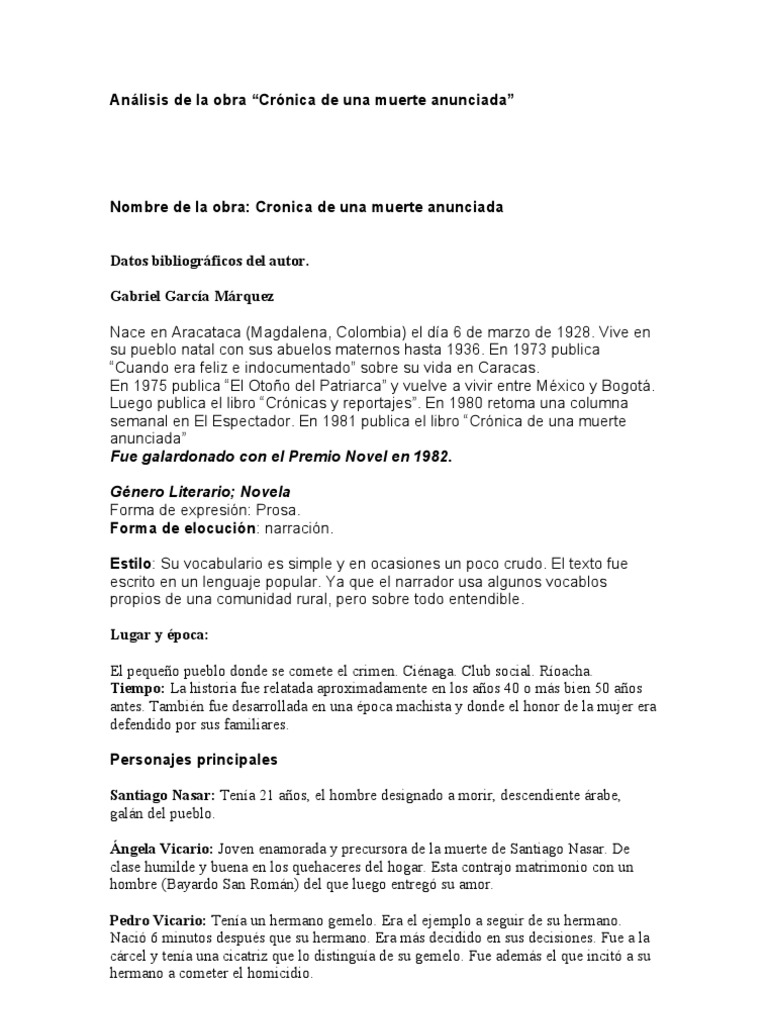 Cronica de Una Muerte Anunciada | PDF