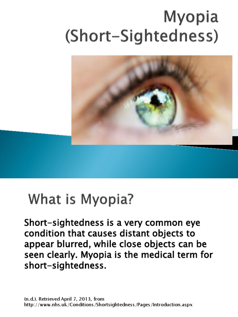 Myopia Presentation | PDF | Electromagnetic Radiation | Vision