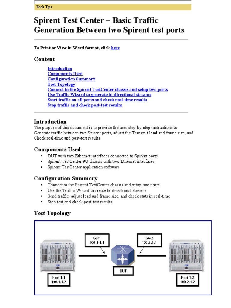 Spirent Test Center - Basic Traffic Generation Between Two Spirent Test ...