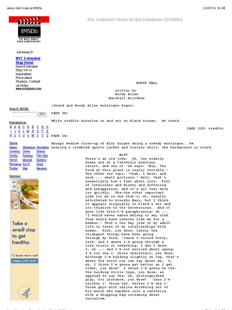 Annie Hall Script Overview | PDF | Leisure