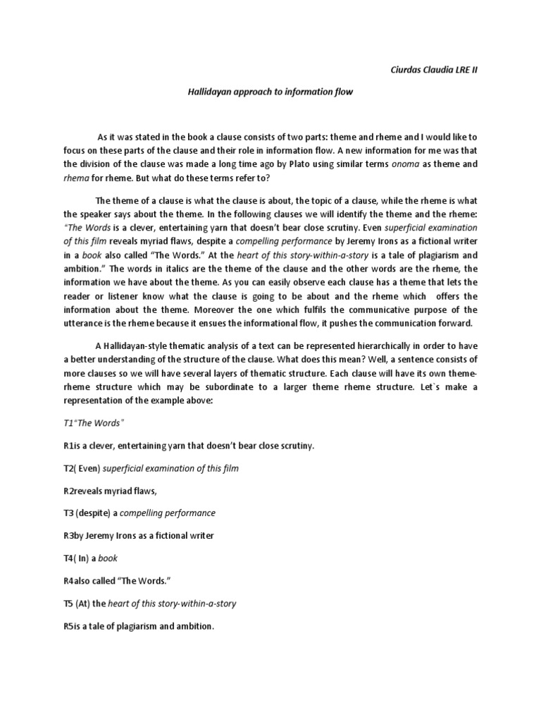 Hallidayan Theme-Rheme Analysis | PDF | Logic | Linguistics