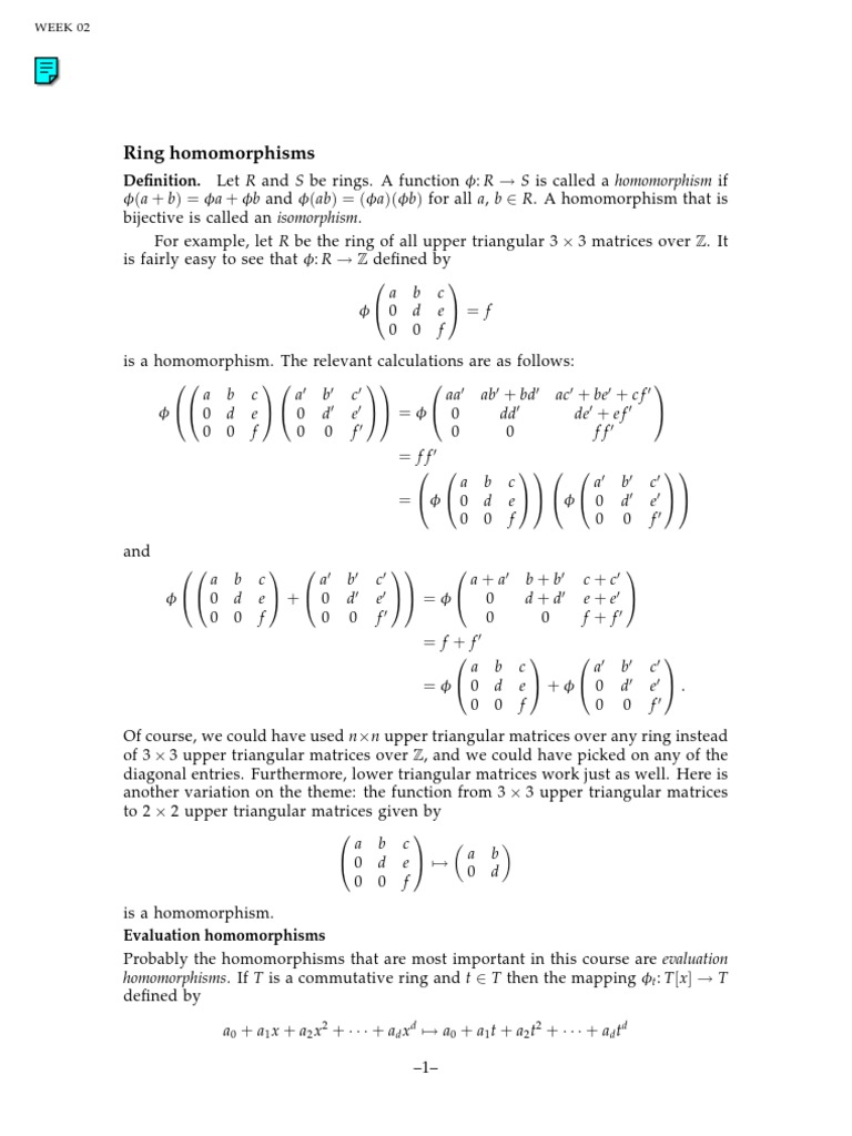 Ring Homomorphisms: Definition | PDF | Integer | Ring (Mathematics)