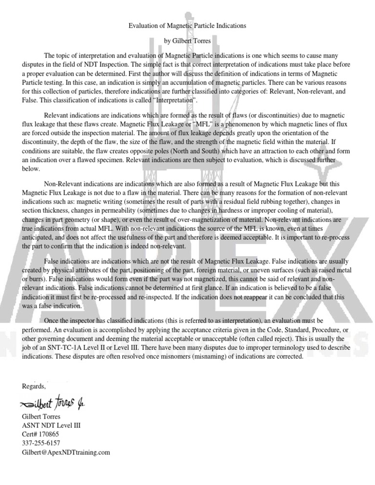 Evaluation of Magnetic Particle Indications | PDF | Magnetic Field ...