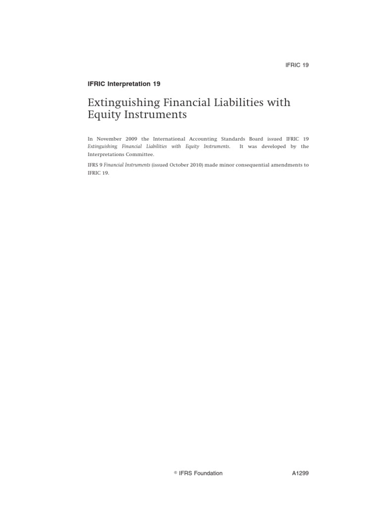 Extinguishing Financial Liabilities With Equity Instruments: IFRIC Interpretation 19 | PDF ...