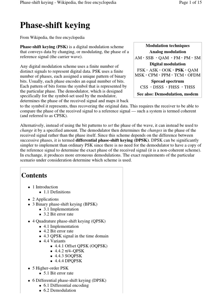 PSK Phase-Shift Keying | PDF | Digital Technology | Broadcast Engineering