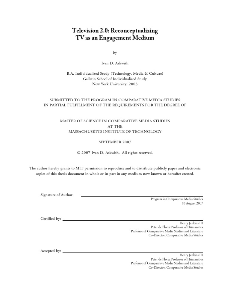 Ivan Askwith, "Television 2.0: Reconceptualizing TV As An Engagement ...