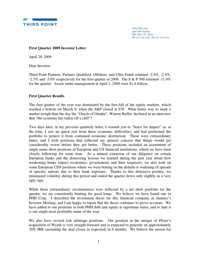 Third Point Q1'09 Investor Letter | Investor | Investing