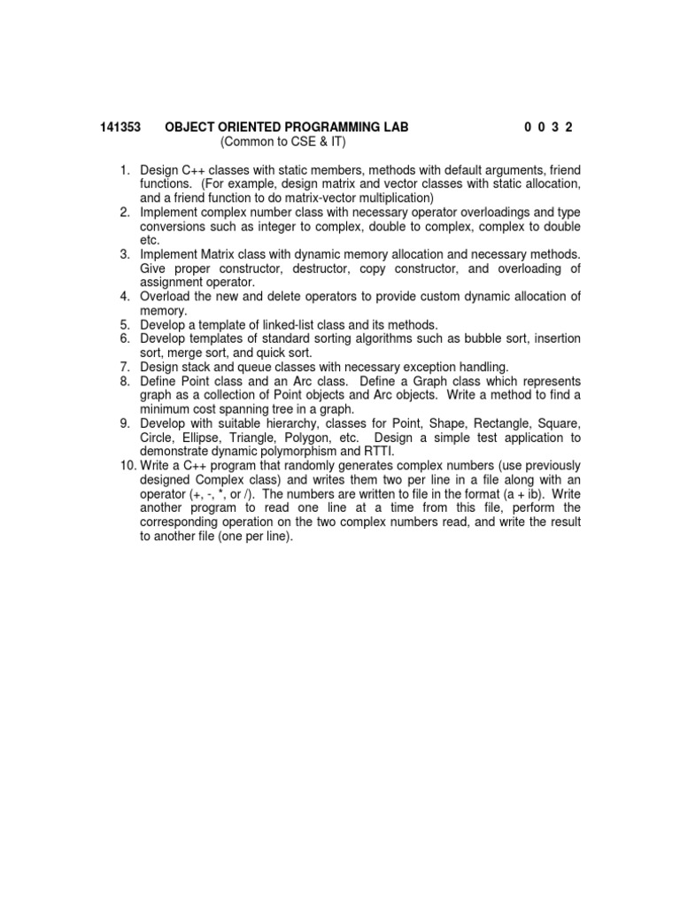 Object Oriented Programming Lab 0 0 3 2 | PDF