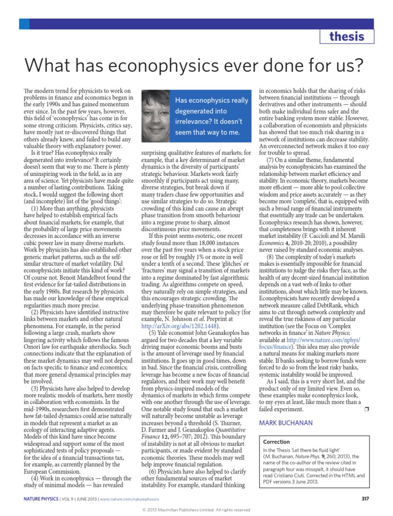 What Has Econophysics Ever Done For Us?: Thesis | PDF | Financial ...
