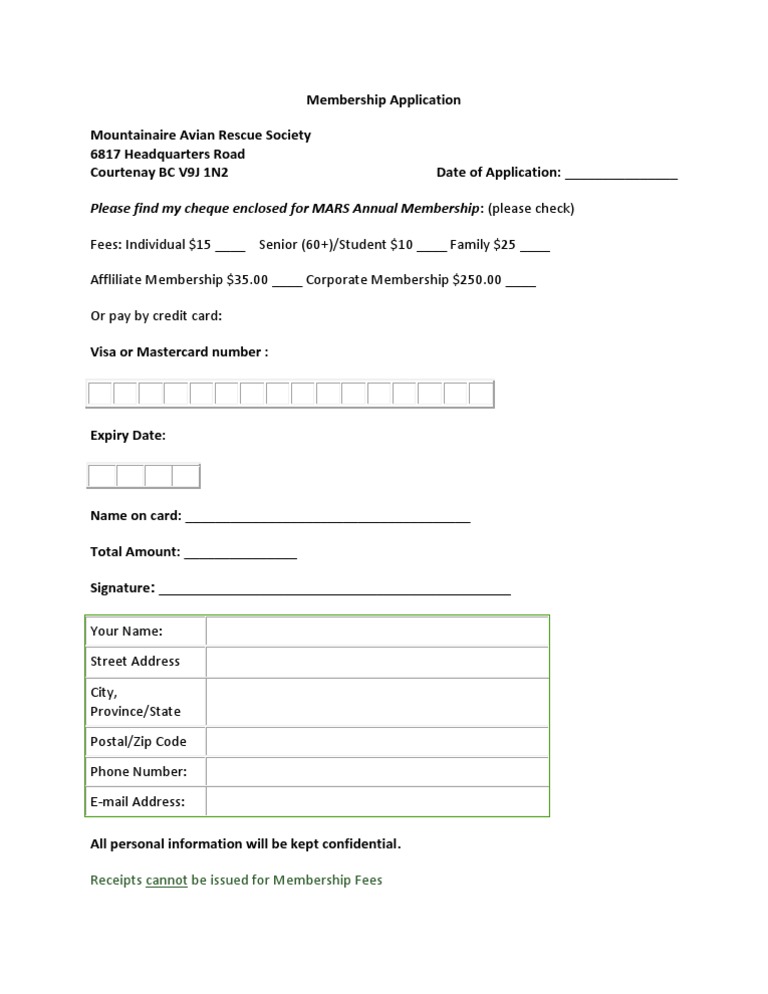 MARS Membership Form | PDF