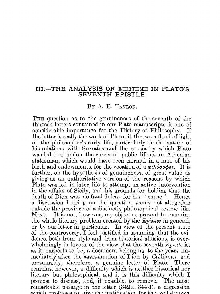 Plato's Seventh Letter A.E. Taylor | PDF | Plato | Ellipse