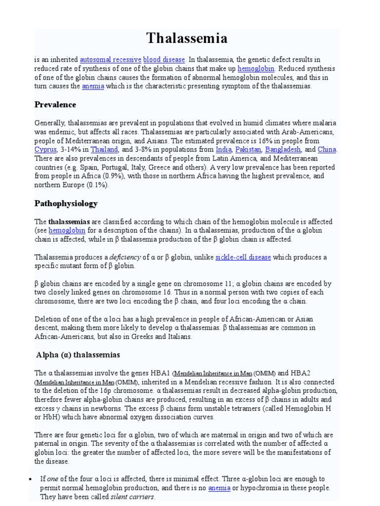 Thalassemia | PDF | Medical Genetics | Genetic Disorder