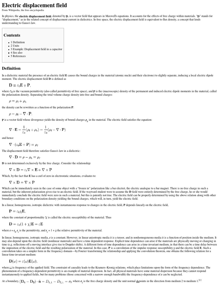 Electric Displacement Field - Wikipedia, The Free Encyclopedia | PDF ...