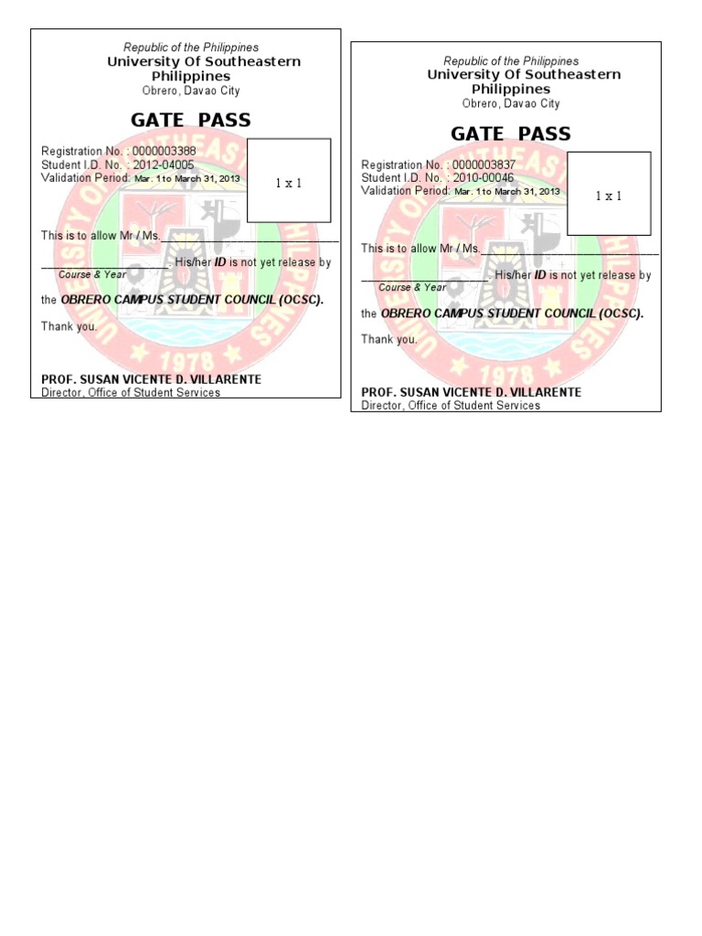 University Gate Pass for Students | PDF