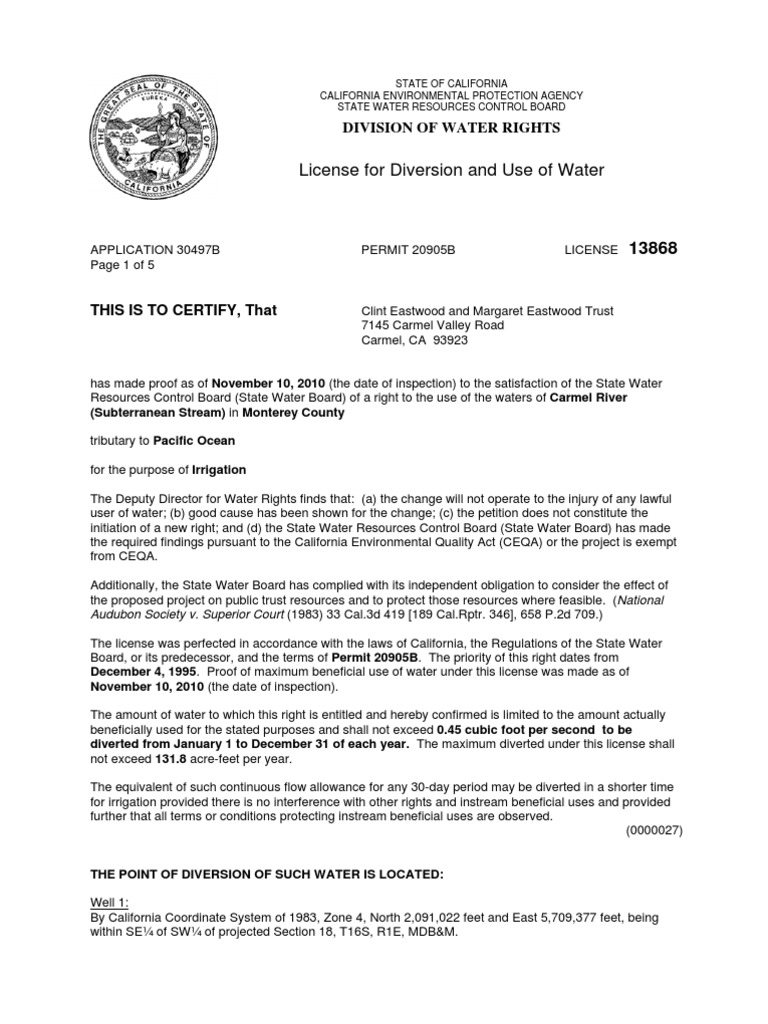 License For Diversion and Use of Water 13868 2012 | PDF | Water Right ...
