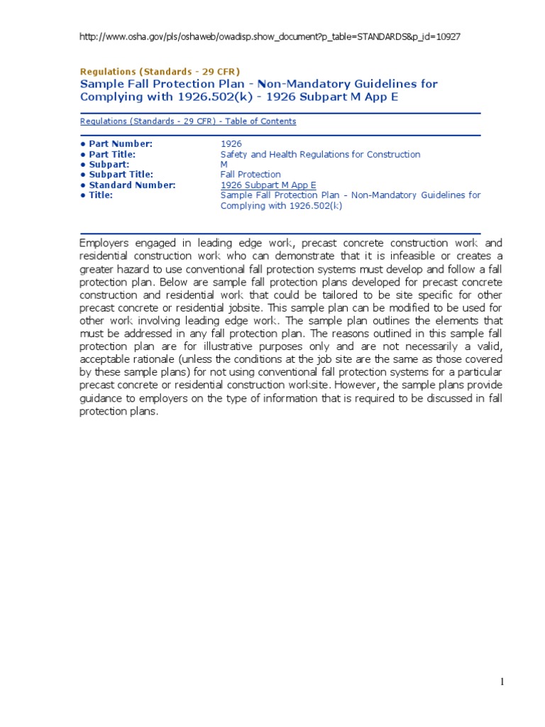 Fall Protection - Sample Fall Protection Plan (OSHA) | Crane (Machine ...