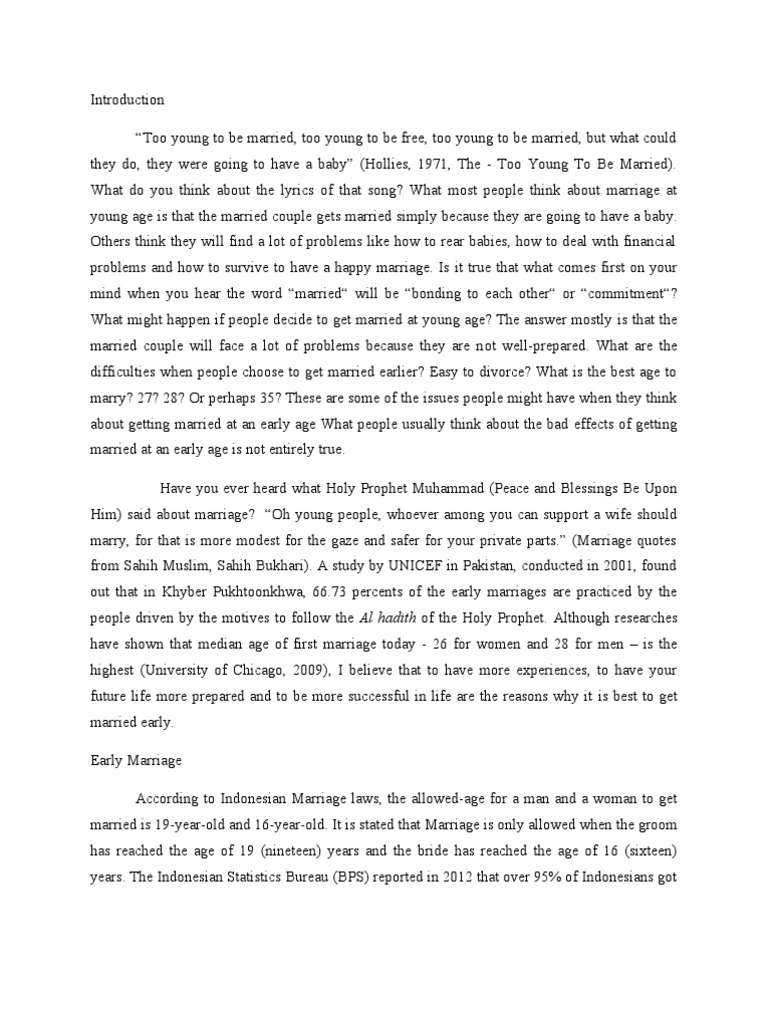 Reasons Why It Is Best To Get Married at Young Age.... Essay Lia Final ...