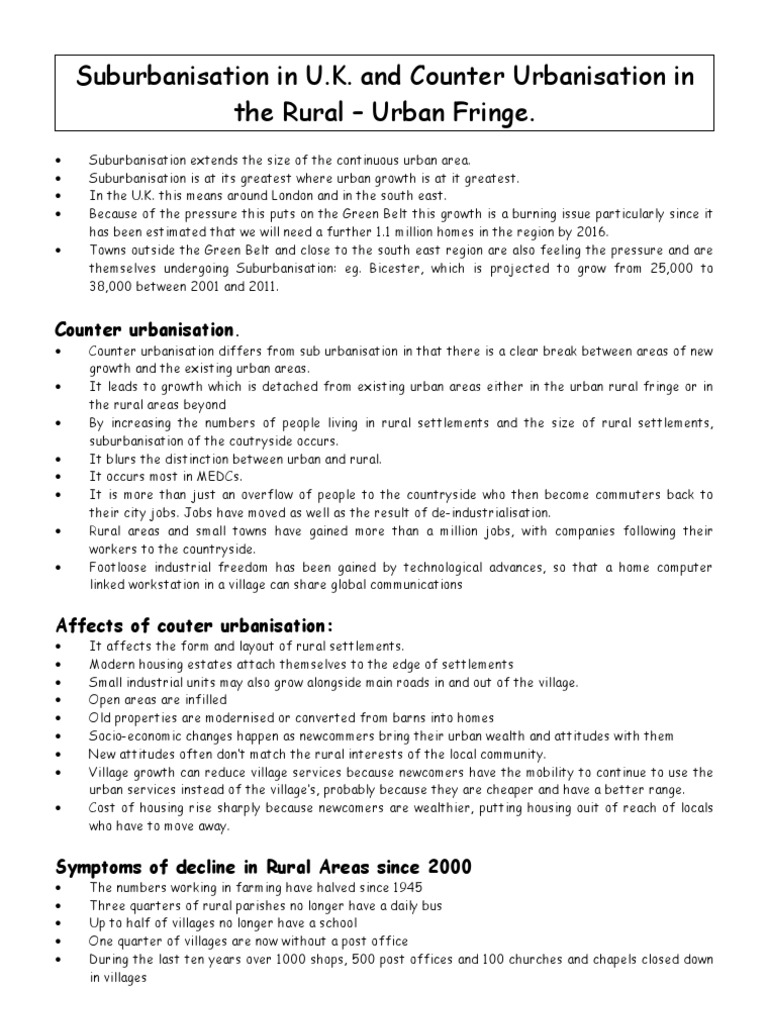 Suburbanisation and Counter Urbanisation | PDF | Urbanization | Urban ...