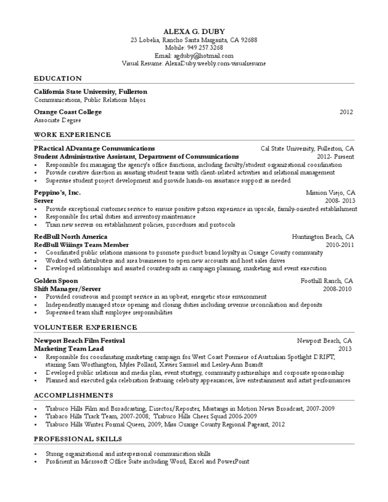 Alexa Duby-Resume | PDF | Orange County | California
