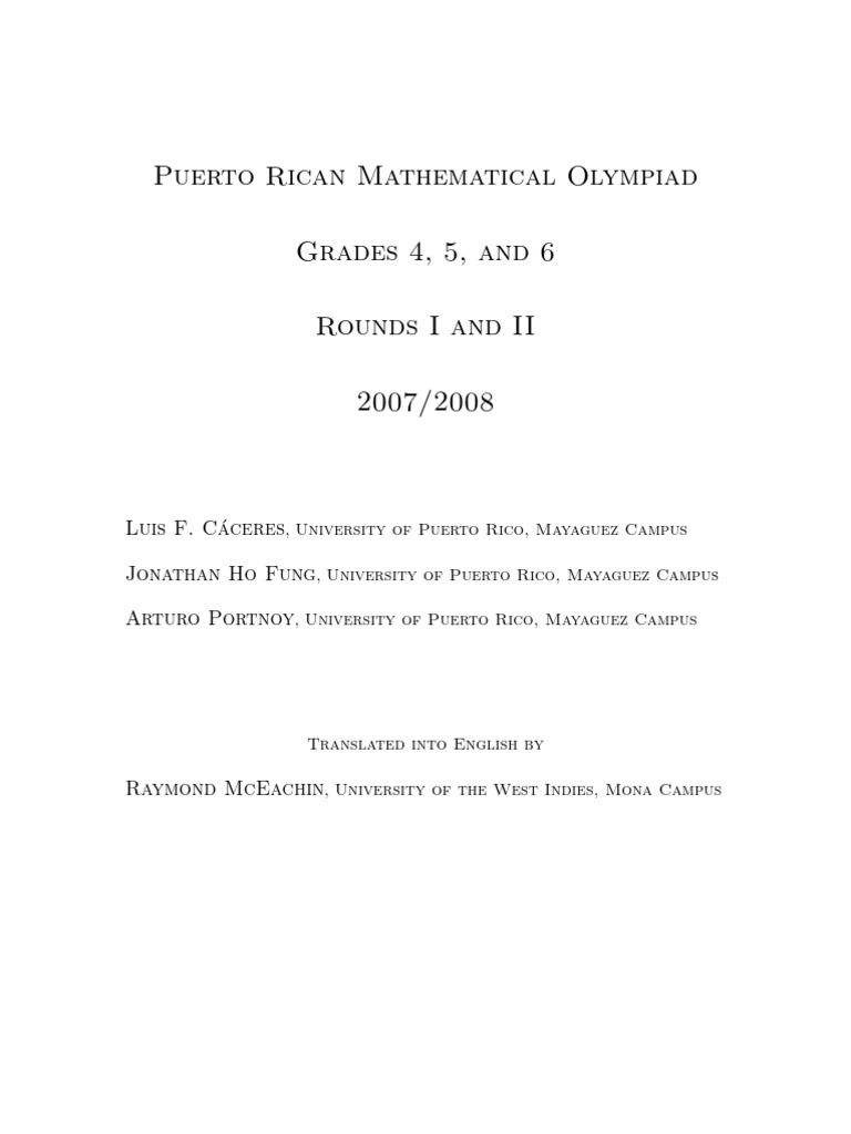 Puerto Rican Mathematical Olympiad: Luis F. C Aceres | PDF | Puerto ...
