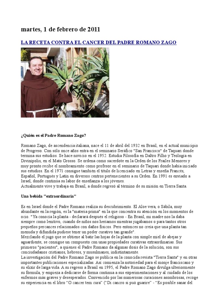 Receta de Aloe Vera Del Padre Romano Zago | PDF | Brasil | Miel