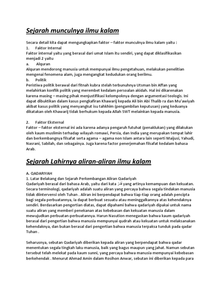 Sejarah Munculnya Ilmu Kalam | PDF