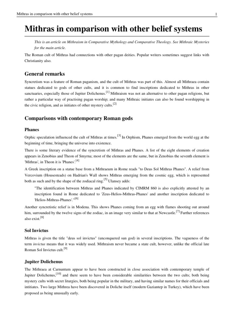 Mithras in Comparison With Other Belief Systems | Mythology | Ethnic ...