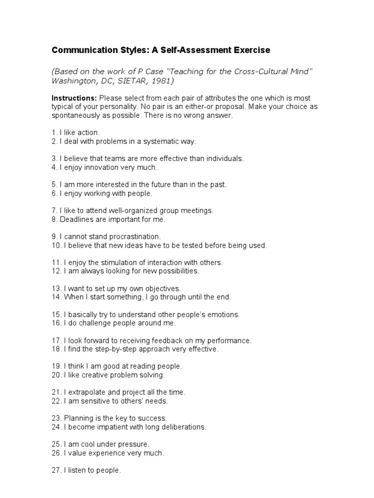 Comm Self Assessment | PDF | Emotions | Scientific Method