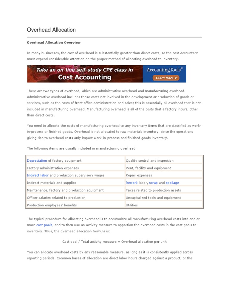 Overhead Allocation | PDF | Cost Of Goods Sold | Inventory