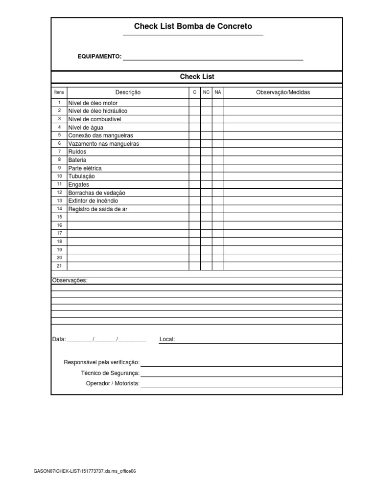 Check List Bomba de Concreto | PDF