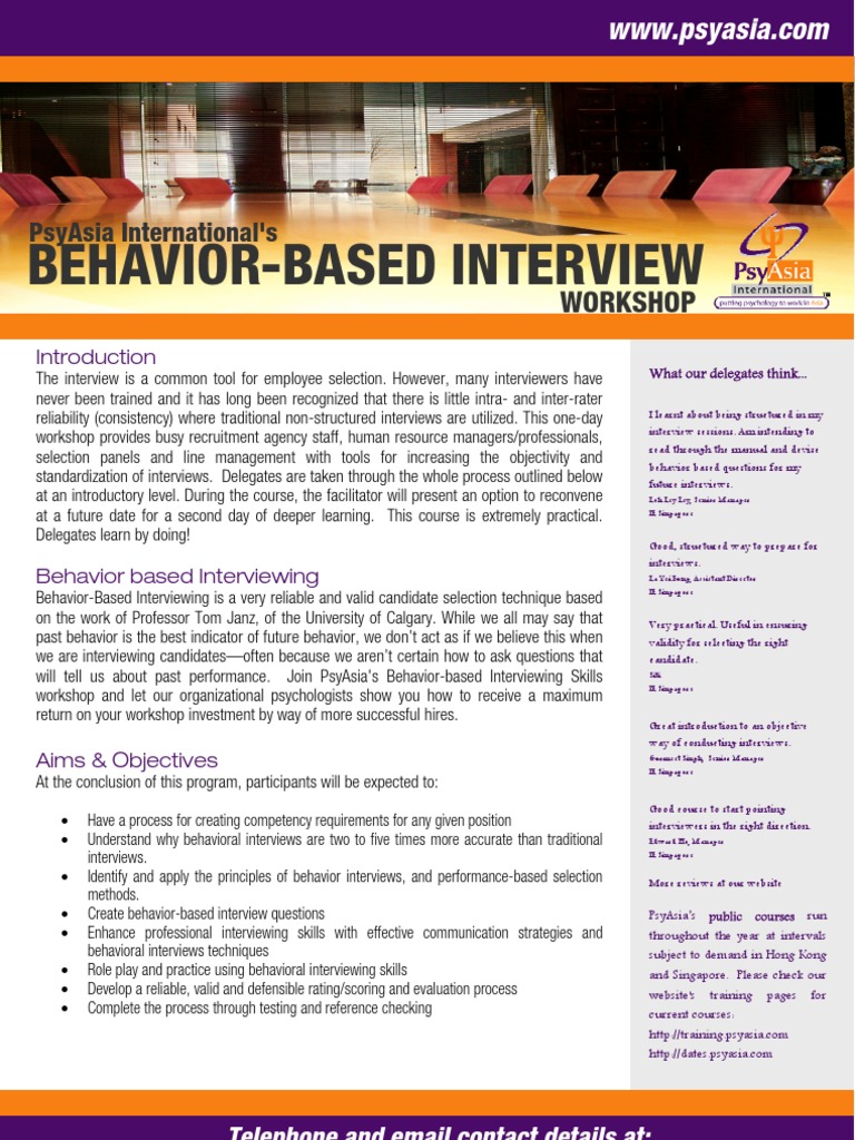 Behavior Based Interview Workshop | PDF