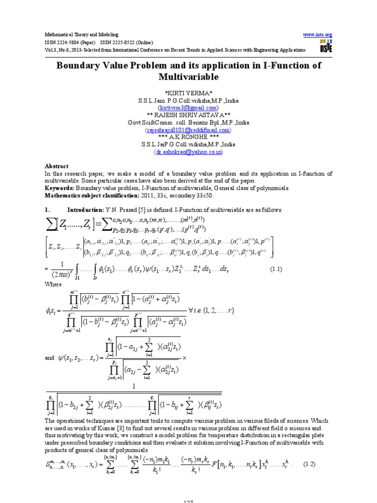 Boundary Value Problem and Its Application in I-Function of Multivariable | PDF | Trigonometric ...